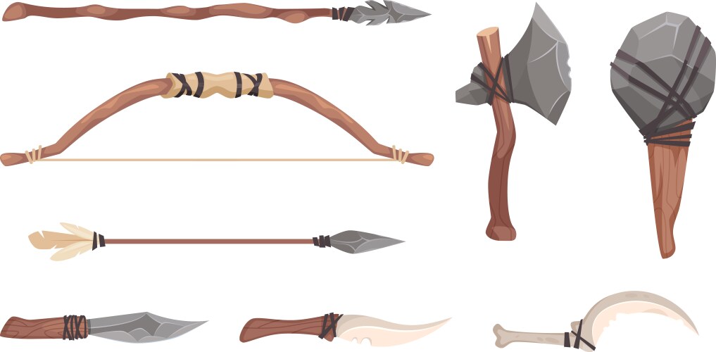 Stone age and caveman prehistoric tools Royalty Free Vector