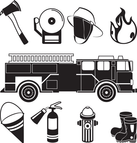 Firefighters tools set Royalty Free Vector Image