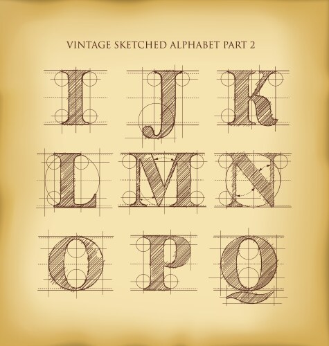 Vintage sketched alphabet set 1 Royalty Free Vector Image