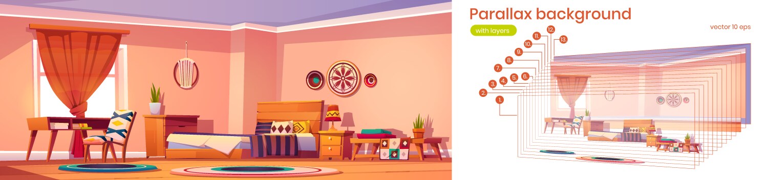 Interior living room in boho style Royalty Free Vector Image