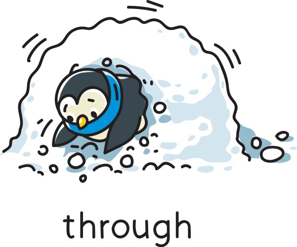 Preposition of place penguin near the snowball Vector Image
