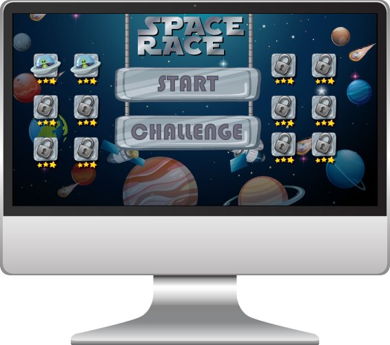Outer space mission game on different electronic Vector Image