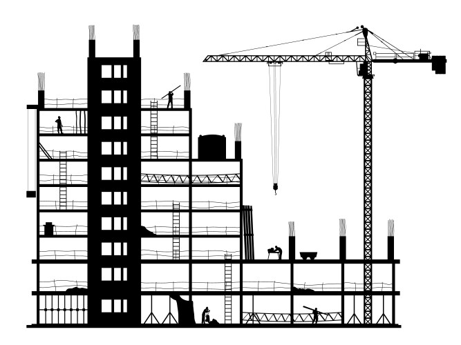 Building in various stages of construction Vector Image