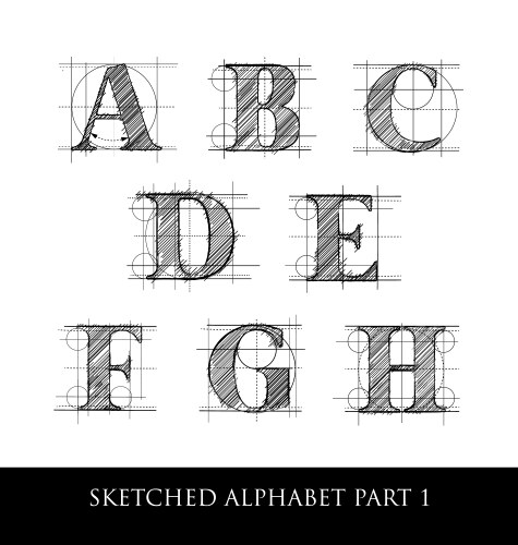 Vintage sketched alphabet set 1 Royalty Free Vector Image