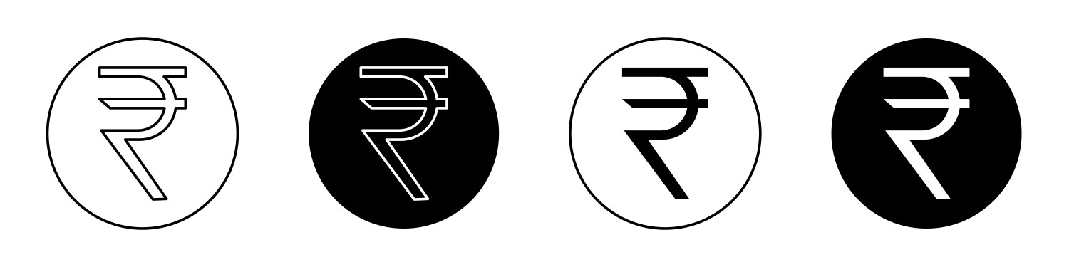 Indian rupee icon set in black and white filld Vector Image