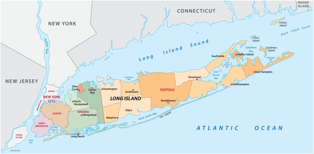 Long Island Map - New York Royalty Free Vector Image