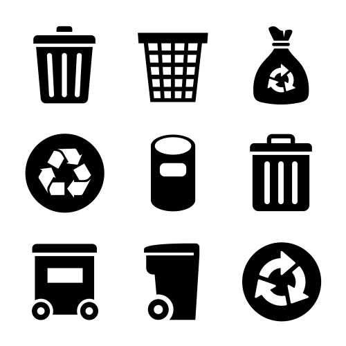 Garbage rubbish icons set outline style Royalty Free Vector