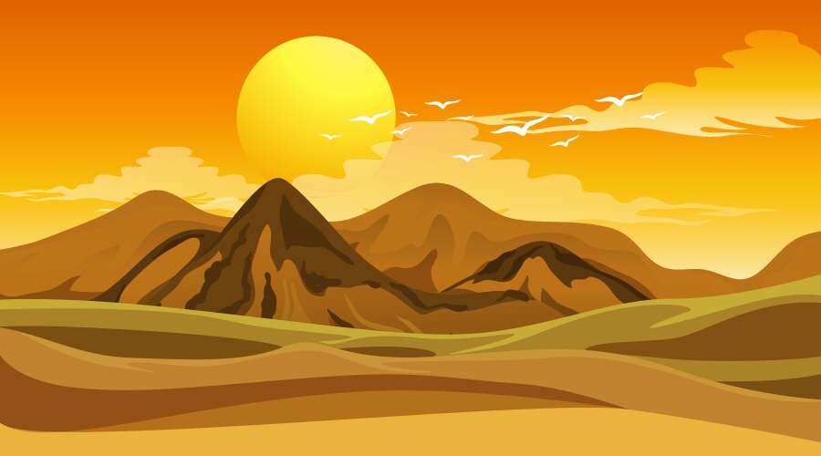 Background scene with birds flying over sand field