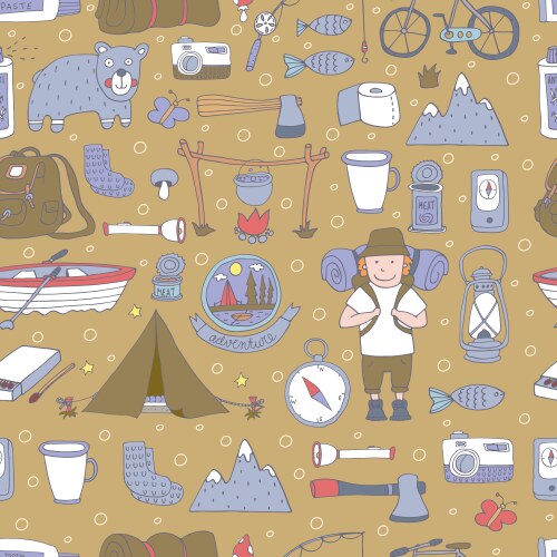 Seamless pattern with adventure equipment Vector Image