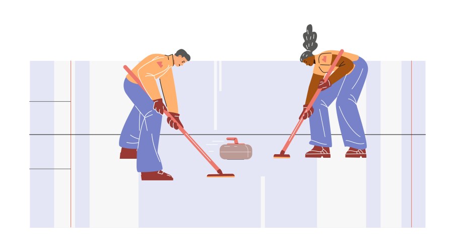 Teams playing curling sport on ice rink Royalty Free Vector