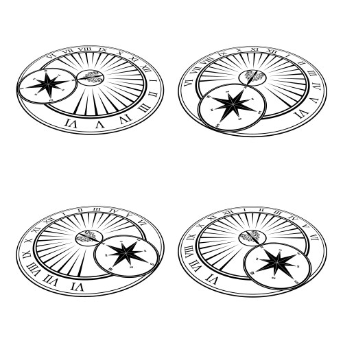 Sundial sun clock hand drawn Royalty Free Vector Image