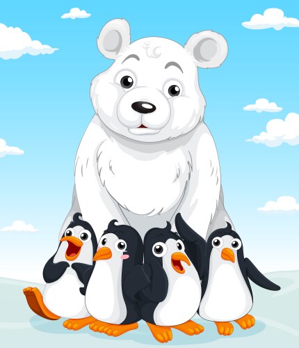 Polar bear and two penguins Royalty Free Vector Image