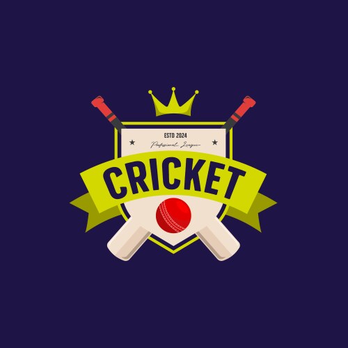 Cricket logo shield emblem with bat Royalty Free Vector