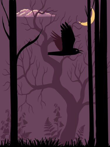 Drawing night forest landscape Royalty Free Vector Image