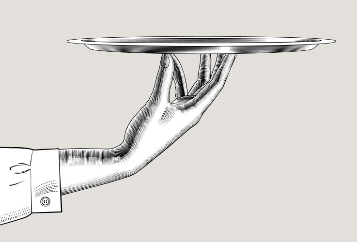 Hand serving tray of retro cocktails sketch Vector Image