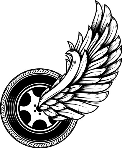Winged wheel in monochrome style design element Vector Image