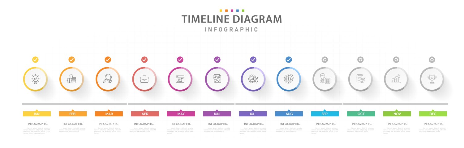 Infographic 12 month timeline diagram with 5 topic