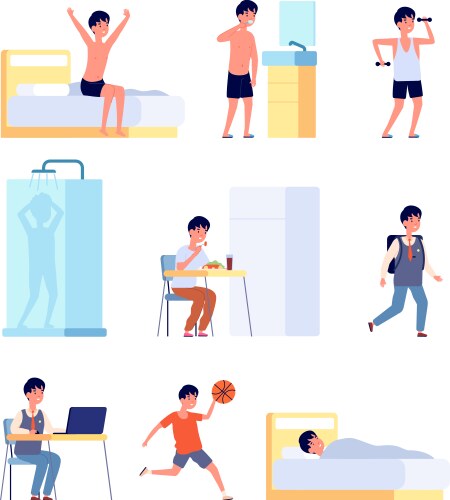 Cute boy daily routine activities set child Vector Image