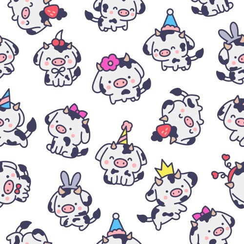 Cute kawaii baby cow seamless pattern Royalty Free Vector