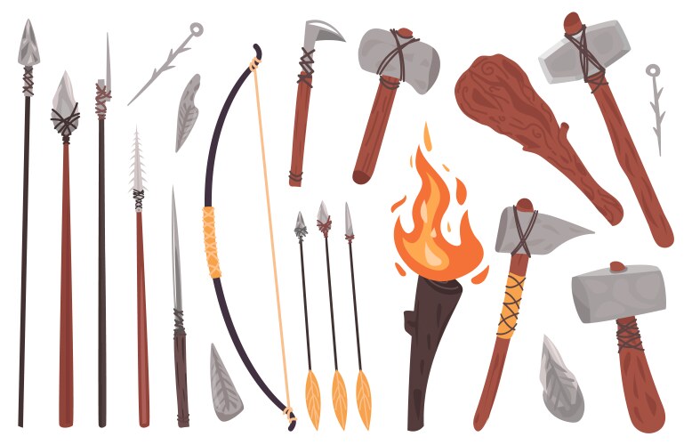 Cartoon stone age tools Royalty Free Vector Image
