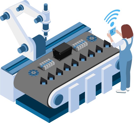 Robotic assembly operator composition Royalty Free Vector