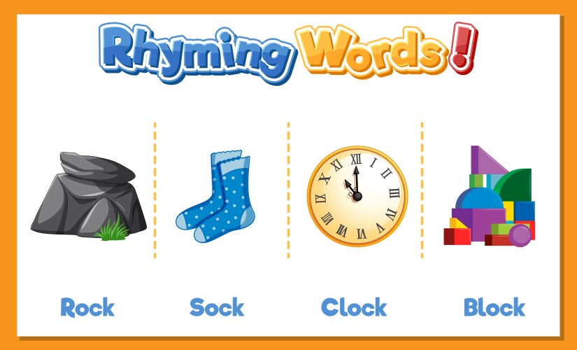 Rock sock clock and block rhyming words Royalty Free Vector