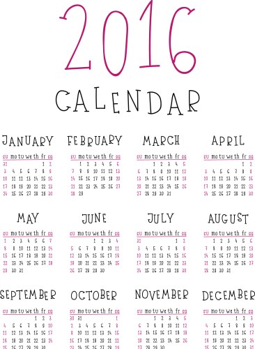 Simple 2016 year calendar Royalty Free Vector Image