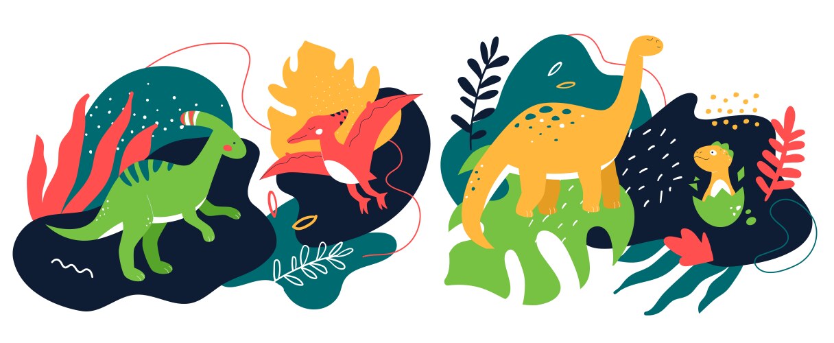 Different dinosaurs - set flat design style Vector Image
