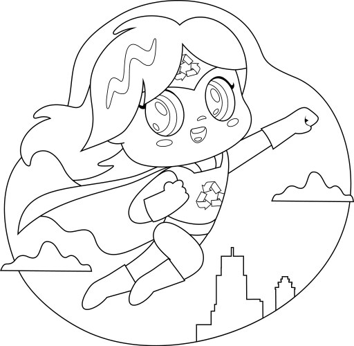 Outlined cute super hero kid girl Royalty Free Vector Image