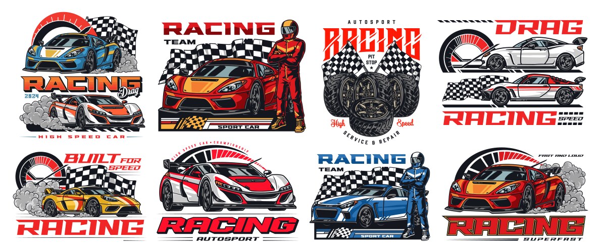 Street racing set stickers colorful Royalty Free Vector