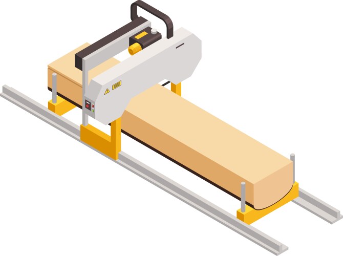 Sawmill machinery isometric composition Royalty Free Vector