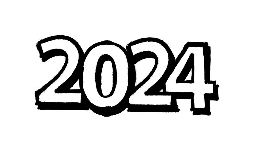 Crossed out 2024 sprayed tag font graffiti Vector Image