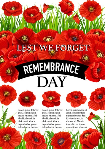 11 november poppy remembrance day card Royalty Free Vector