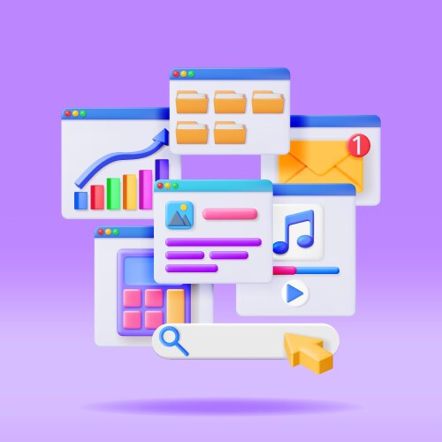 3d laptop application windows interface Royalty Free Vector