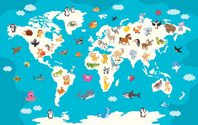 World map with animals Royalty Free Vector Image