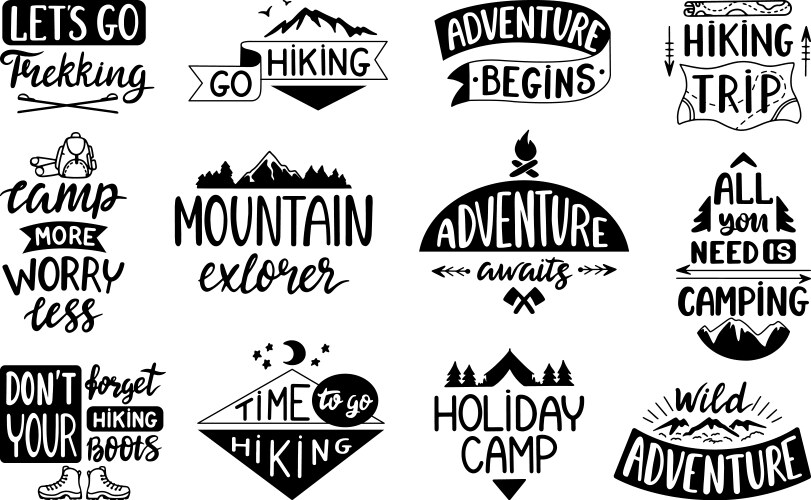 Adventure quote lettering black ribbons Royalty Free Vector