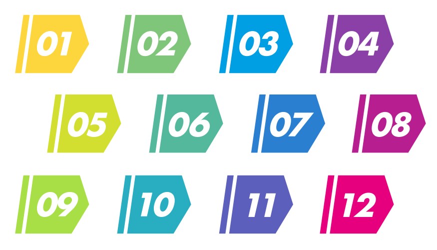 Bullet points numbers from 1 to 12 list markers Vector Image