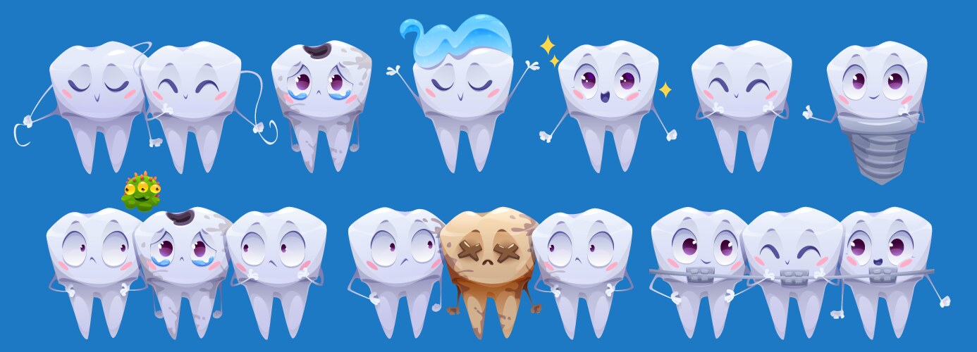 Teeth cartoon characters clean and dirty tooth Vector Image
