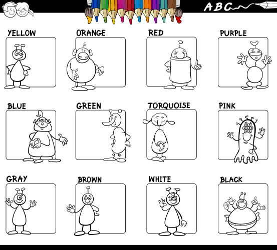 Basic colors activity worksheet for coloring Vector Image