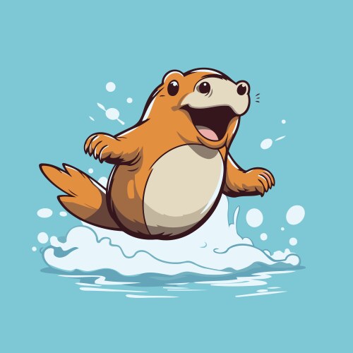Cute cartoon beaver jumping on the wave Royalty Free Vector