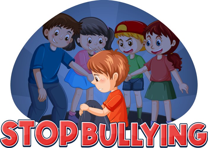 Stop bullying text with cartoon character Vector Image