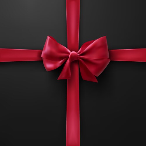 Realistic red bow with ribbon isolated on black Vector Image
