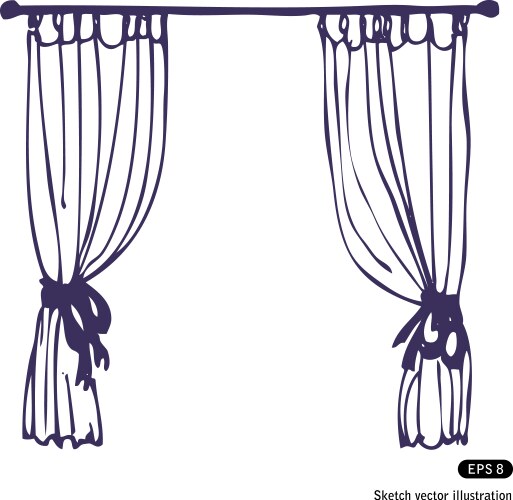 Window and curtains sketch Royalty Free Vector Image