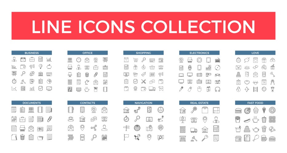 Office and coworking line icons collection Vector Image