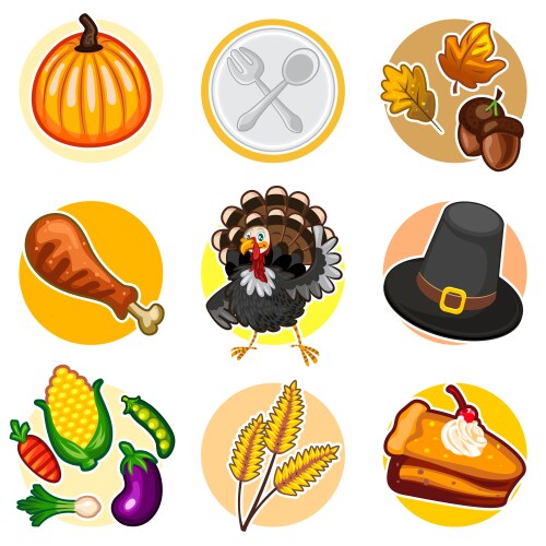 Thanksgiving icon set Royalty Free Vector Image