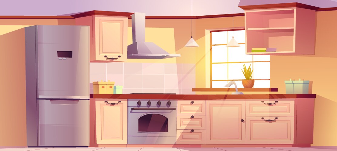 Kitchen room cartoon interior Royalty Free Vector Image