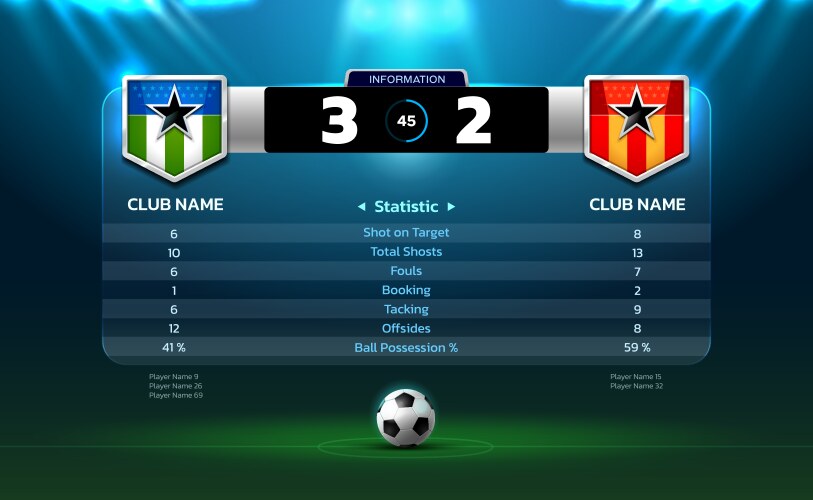 Soccer football stadium spotlight and scoreboard Vector Image