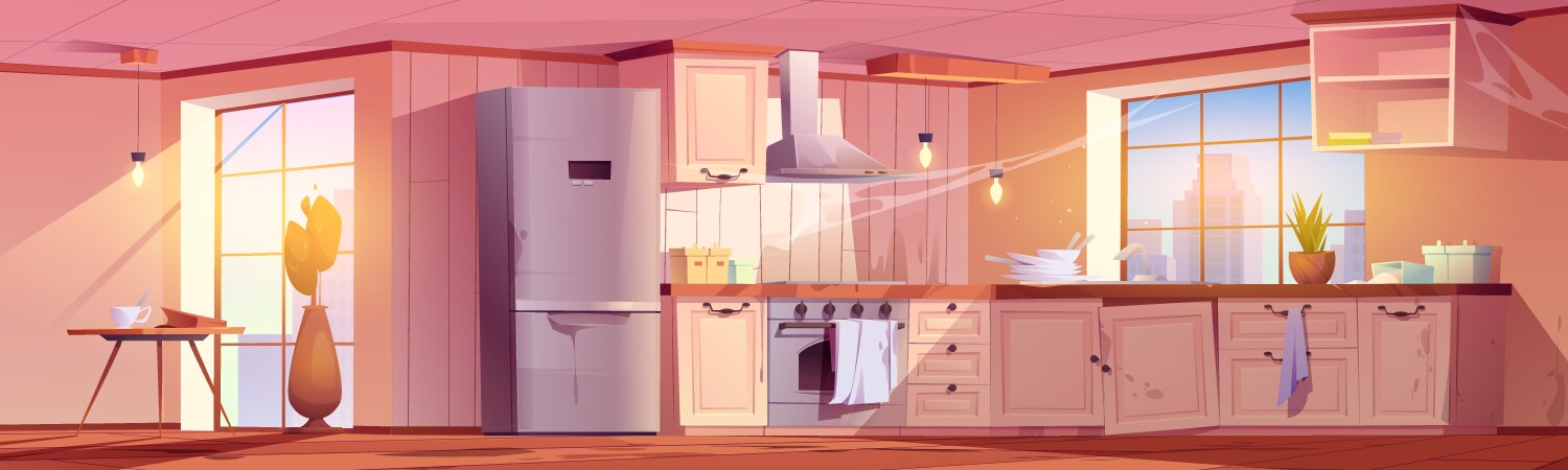 Kitchen room cartoon interior Royalty Free Vector Image