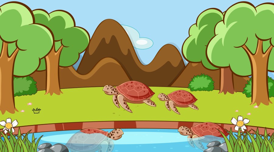 Zoo scene with visitors cartoon park Royalty Free Vector