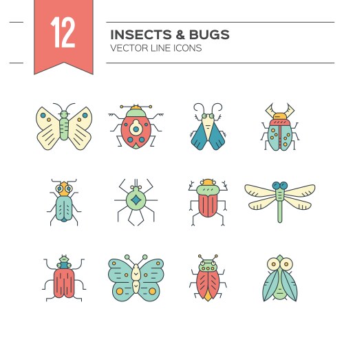Colorful insects icons Royalty Free Vector Image
